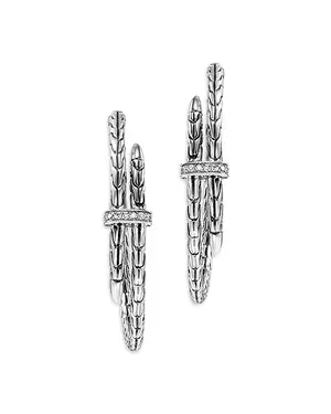 John Hardy Sterling Diamond Spear Hoop Earrings - Silver