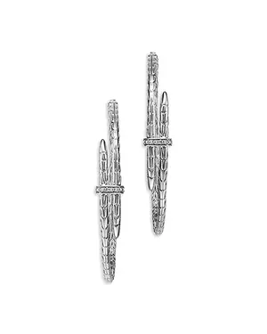 John Hardy Sterling Diamond Spear Hoop Earrings - Silver
