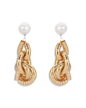 Ettika Liquid Link Pearl Drop Earrings - Gold/white
