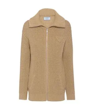 Prada Wool Knit Zip-up Cardigan - Cammello