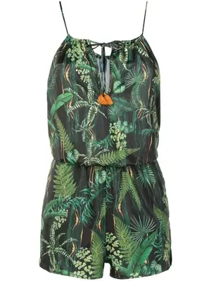 LYGIA & NANNY Laya Leaf-print Playsuit - Green