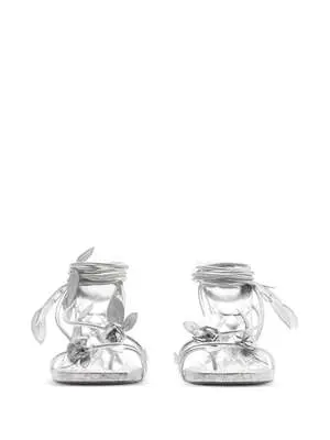 Burberry Ivy Flora 105mm Leather Sandals - Silver