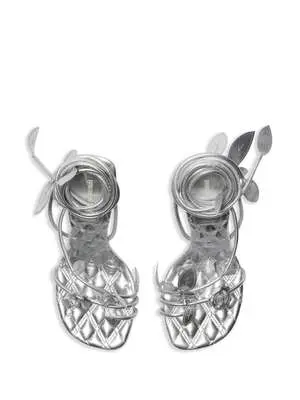 Burberry Ivy Flora 105mm Leather Sandals - Silver