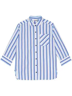 GANNI Striped Organic Cotton Shirt - Blue