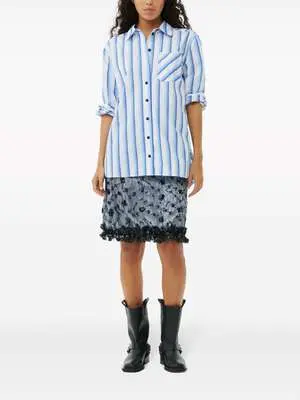 GANNI Striped Organic Cotton Shirt - Blue