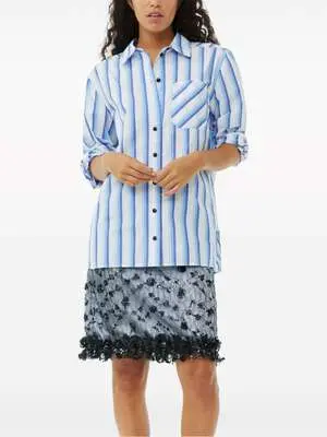 GANNI Striped Organic Cotton Shirt - Blue