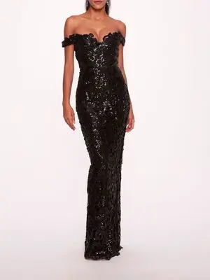Marchesa Sequin Sweetheart-neck Gown
