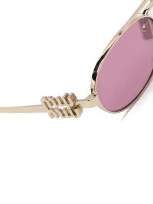 Miu Miu Logo-lettering Oval-frame Sunglasses - Pink