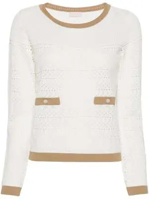 Liu Jo Long-sleeve Pointelle-knit Blouse - Neutrals