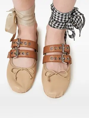 Miu Miu Buckled Ballet Pumps - Neutrals