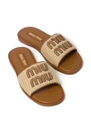 Miu Miu Logo-patch Raffia Slides
