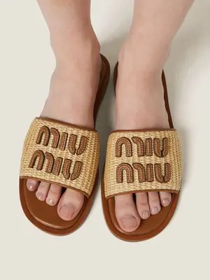 Miu Miu Logo-patch Raffia Slides