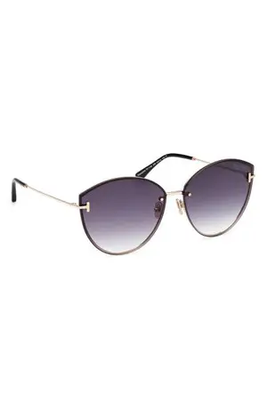 TOM FORD Evangeline 63mm Oversize Cat Eye Sunglasses - Rose Gold /t Logo /smoke