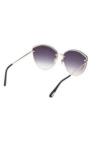 TOM FORD Evangeline 63mm Oversize Cat Eye Sunglasses - Rose Gold /t Logo /smoke