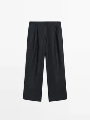 Massimo Dutti 100% Linen Trousers With Double Darts