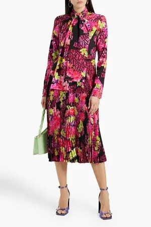 Versace Pleated Printed Crepe Midi Dress - Fuchsia
