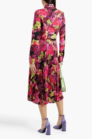 Versace Pleated Printed Crepe Midi Dress - Fuchsia