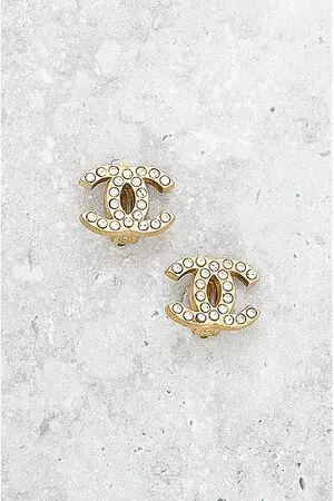Chanel Rhinestone Earrings In Metallic