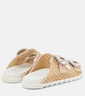 ROGER VIVIER Slidy Viv' Raffia Embellished Sandals