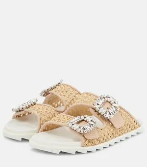 ROGER VIVIER Slidy Viv' Raffia Embellished Sandals