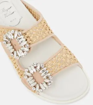 ROGER VIVIER Slidy Viv' Raffia Embellished Sandals