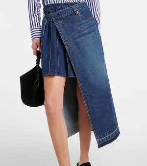 Sacai Asymmetric Denim Midi Skirt - Blue