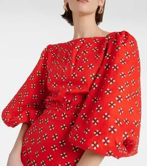 Johanna Ortiz Printed Linen Midi Dress - Red