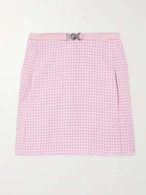 Versace Belted Checked Wool Mini Skirt