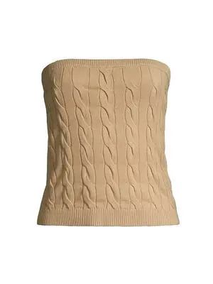 Minnie Rose Women's Cotton Cable-Knit Strapless Top - Pink Pearl  - Brown Sugar