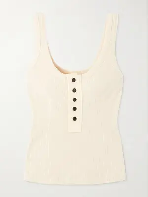 Bottega Veneta Button-embellished Ribbed Tank Top - Ivory