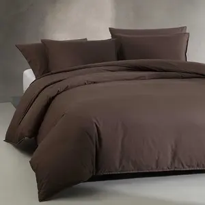 Calvin Klein Washed Percale Cotton 3 Piece Comforter Set, Queen Earth Brown