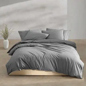 Calvin Klein Washed Percale Cotton 3 Piece Duvet Cover Set - Dark Grey