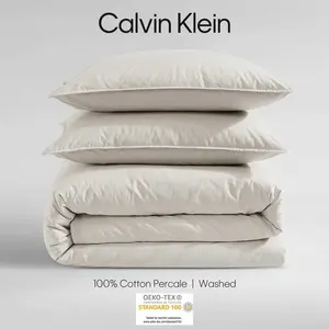 Calvin Klein Washed Percale Cotton 3 Piece Duvet Cover Set - Light Beige