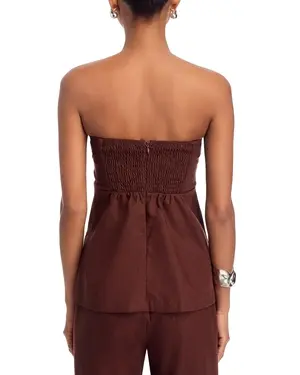 LUCY PARIS Smocked Strapless Top - Brown