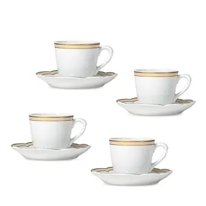 Bernardaud Pompadour Set Of 4 Espresso Cups & Saucers - White/gold