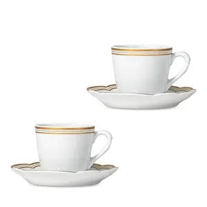 Bernardaud Pompadour Set Of 2 Espresso Cups & Saucers - White/gold