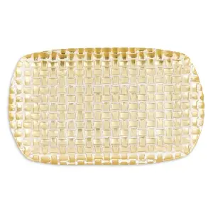 VIETRI Rufolo Glass Basketweave Rectangular Tray - Gold