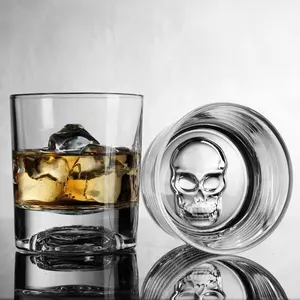 GODINGER Skull Decanter And Set Of 2 Double Old-fashioned Glasses