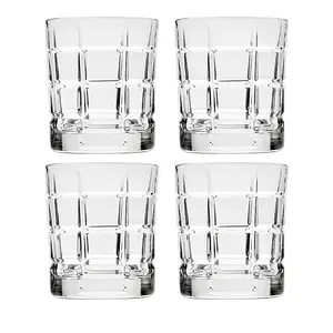 GODINGER Radius Plaid Double Old Fashioned Glasses, Set Of 4 - Clear