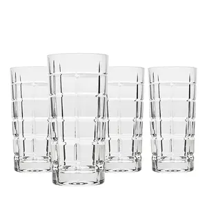 GODINGER Radius Plaid Highball Glasses, Set Of 4 - Clear