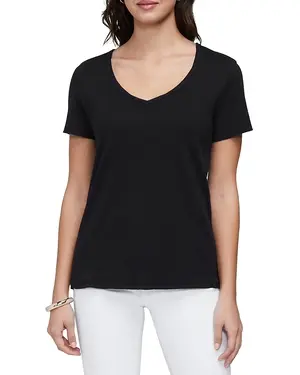 Three Dots Cotton V-neck Tee - Black