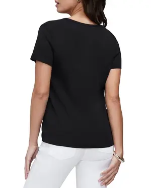 Three Dots Cotton V-neck Tee - Black