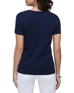 Three Dots Cotton V-neck Tee - Navy