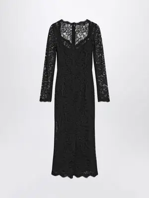 Dolce & Gabbana Sheer Lace V-neck Midi Sheath Dress
