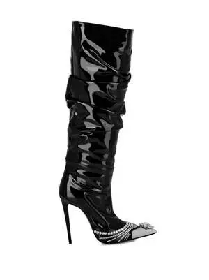 Philipp Plein Crystal-embellished Patent Leather Knee-high Boots