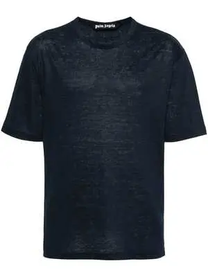 Palm Angels Logo-embroidered Linen T-shirt - Blue