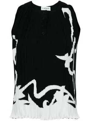 LANVIN Abstract-print Pleated Blouse - Black