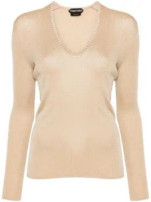 TOM FORD Ribbed V-neck Jumper - Neutrals