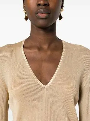 TOM FORD Ribbed V-neck Jumper - Neutrals