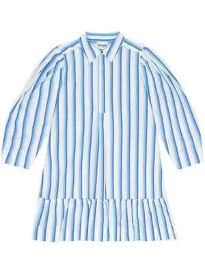 GANNI Striped Organic Cotton Shirtdress - White